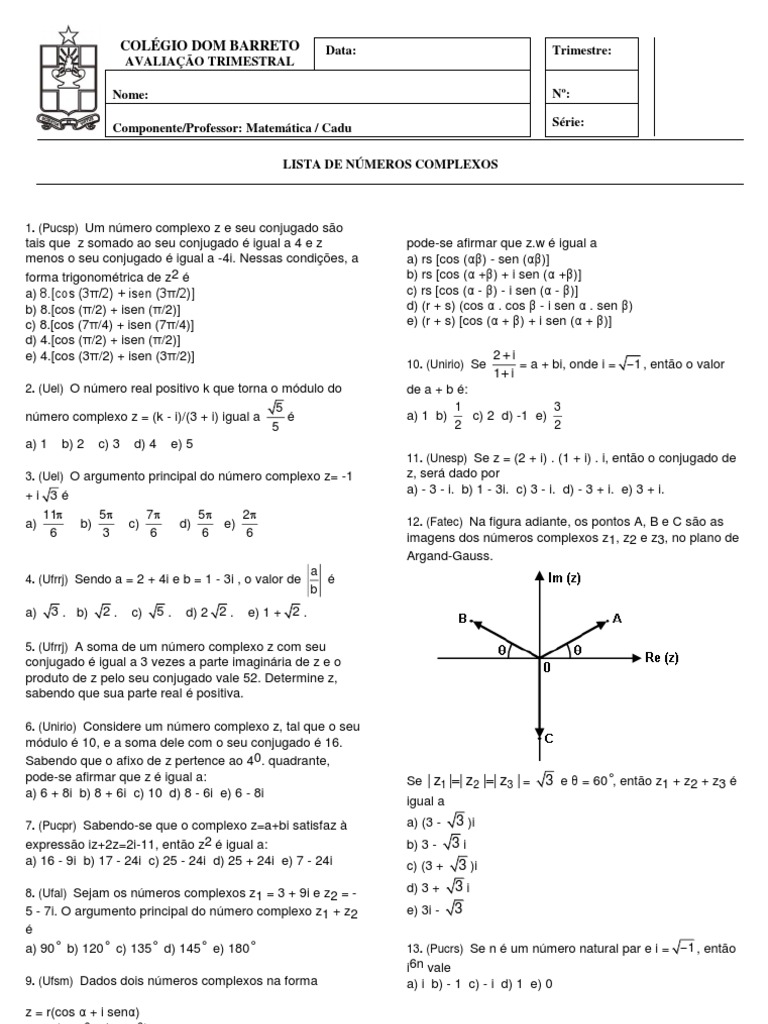 Lista de Complexos | PDF | Número complexo | Pi