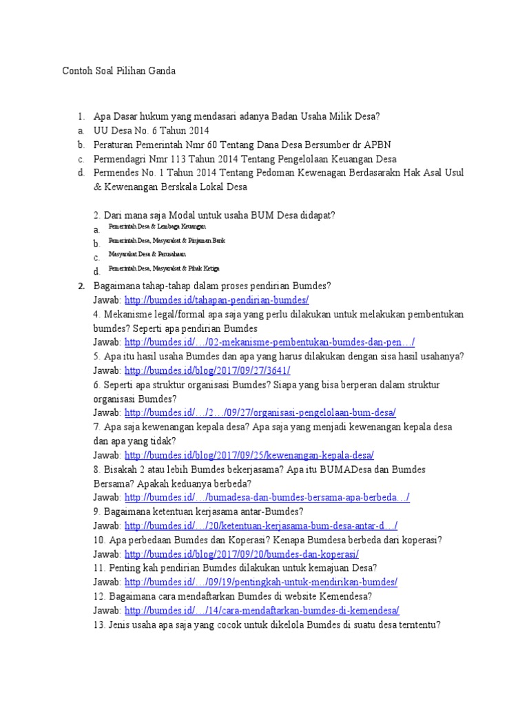 Contoh Soal Pilihan Bumdes | PDF