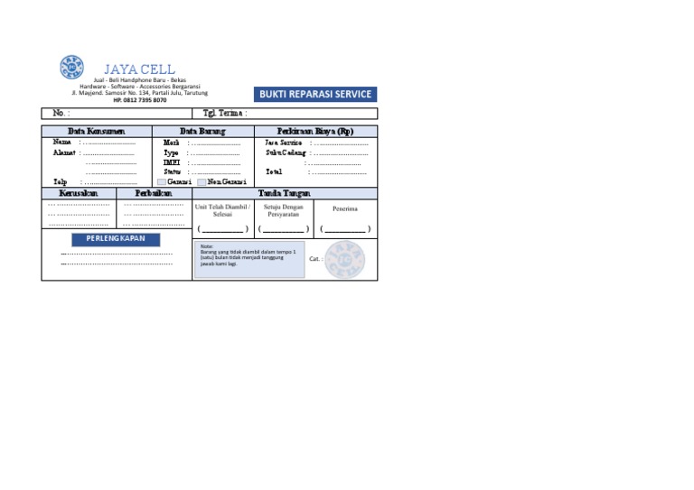 Contoh Faktur Reparasi Handphone | PDF