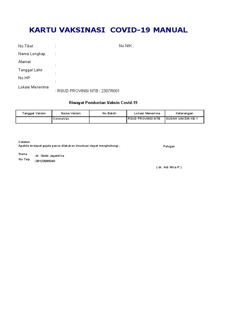 Kartu Vaksin Manual | PDF