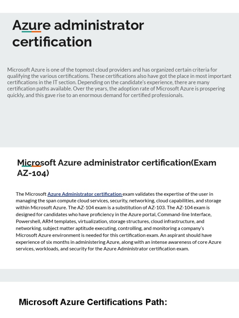 Azure Administrator Certification | PDF | Business | Technology ...