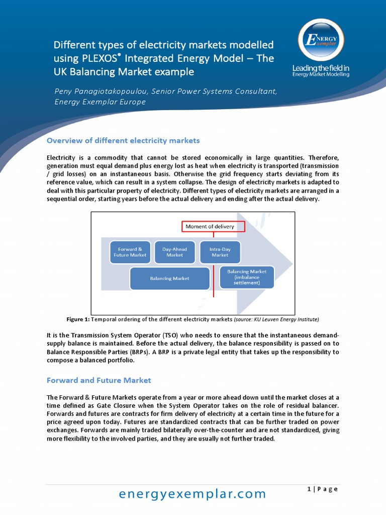 Different Types of Electricity Markets Modelled Using PLEXOS Integrated ...