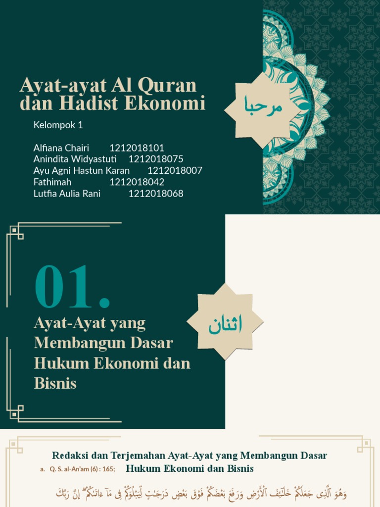 Kelompok 1 - Ayat Ayat Al Quran Dan Hadist Yang Membangun Dasar Hukum Ekonomi Dan Bisnis ...