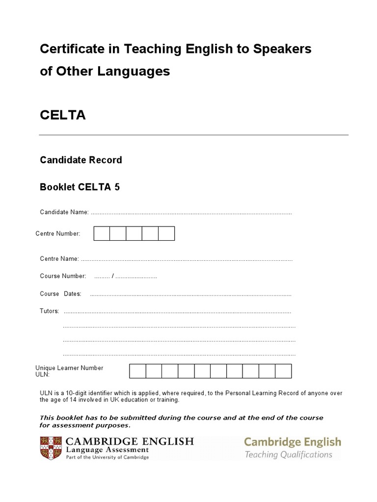 CELTA 5 Template | PDF | Tutor | Learning