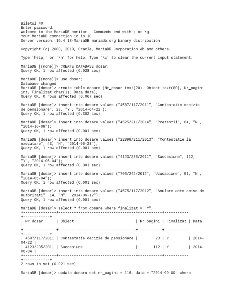 Bilete Atestat SQL | PDF | Databases | Information Technology