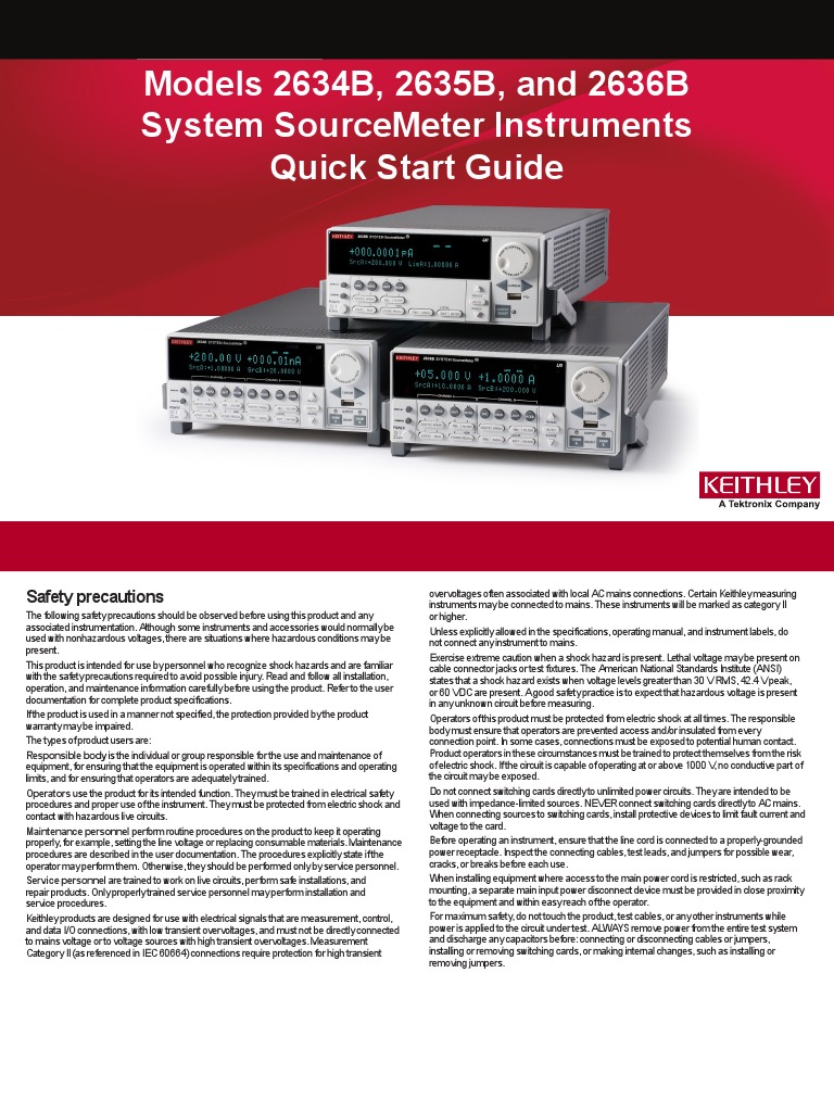 Models 2634B, 2635B, and 2636B System Sourcemeter Instruments Quick ...