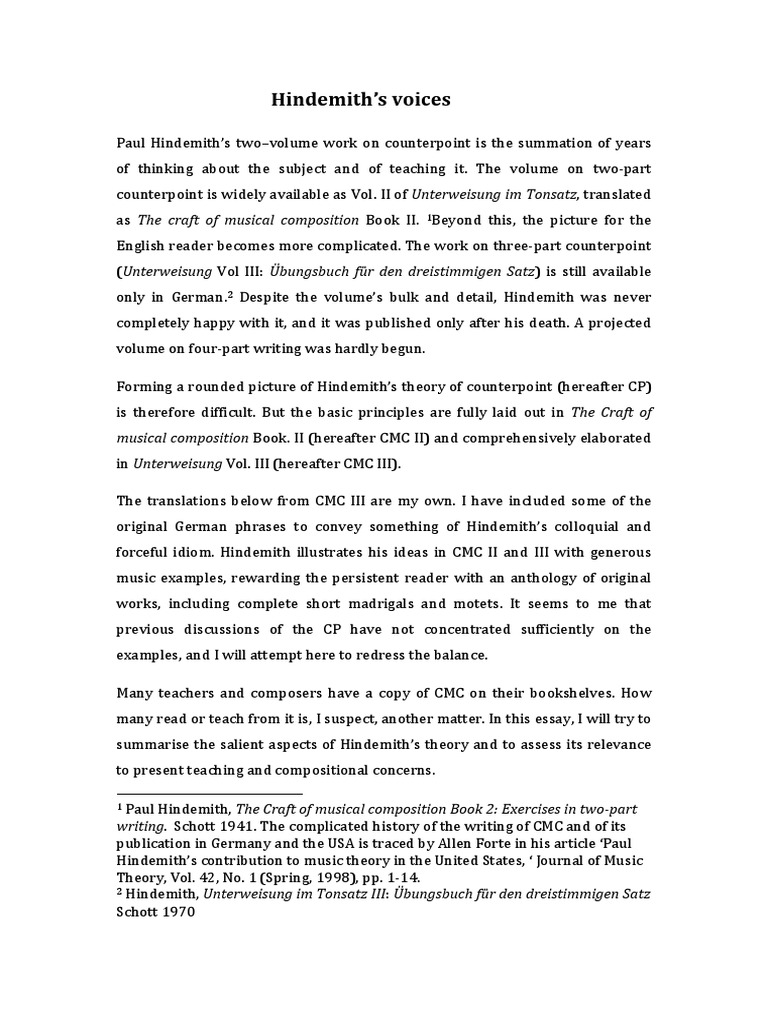 Hindemith's Counterpoint Theory Explained | PDF | Interval (Music ...