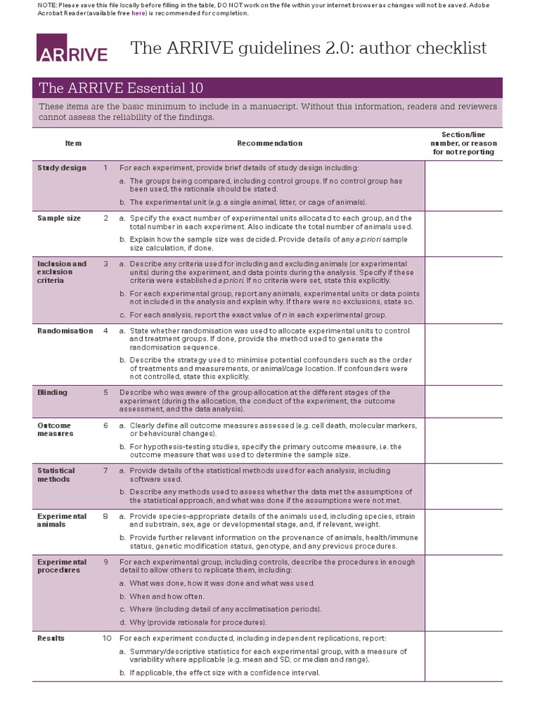 The ARRIVE Guidelines 2.0: Author Checklist | PDF | Experiment | Statistics