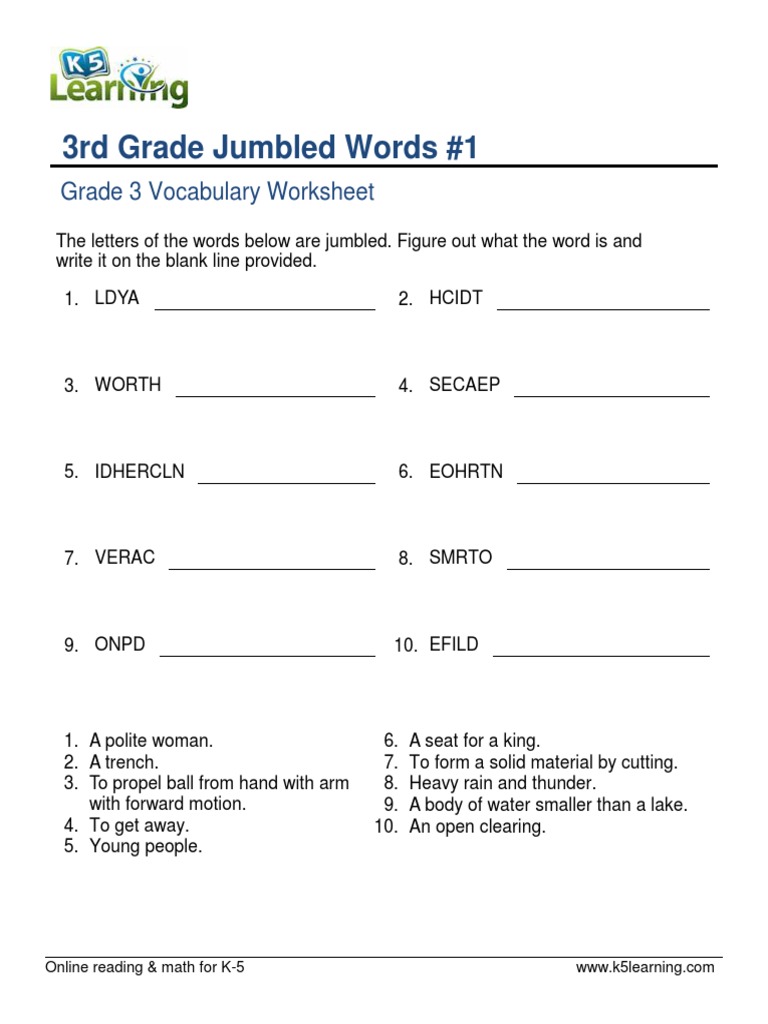 Jumbled Words Worksheets