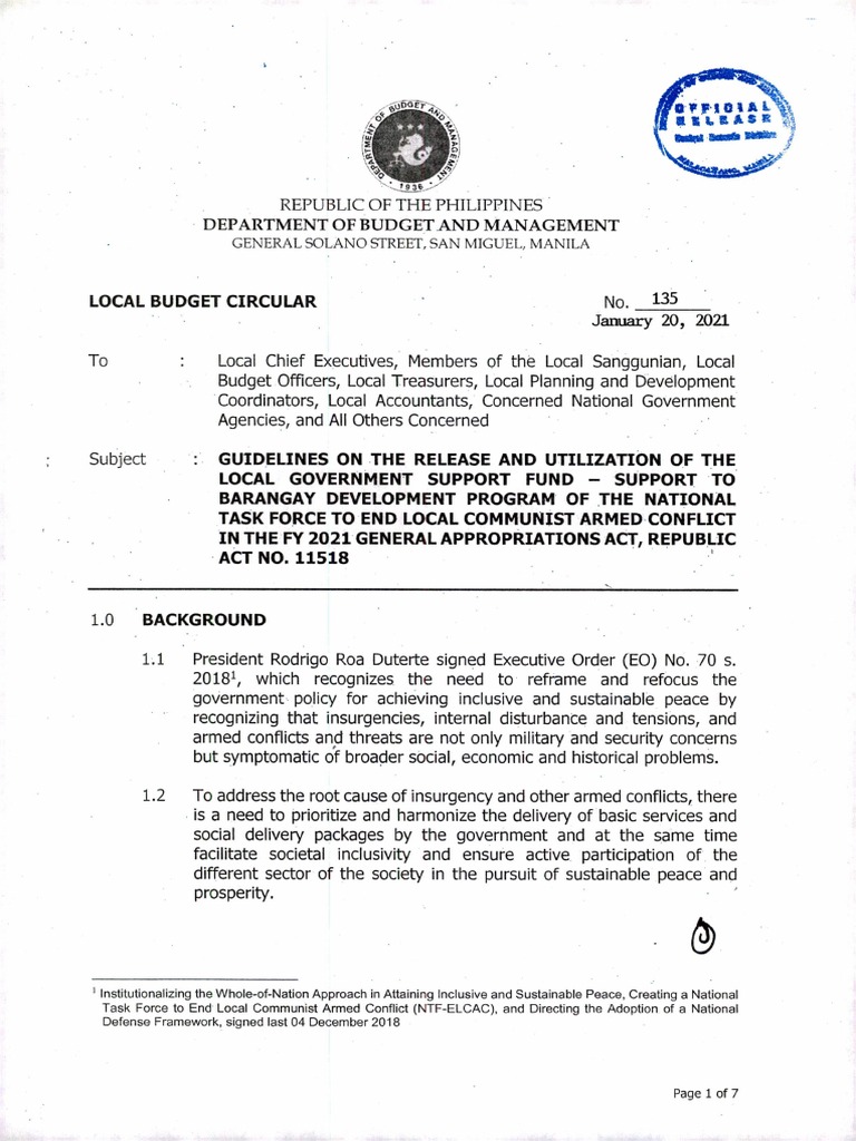 DBM Local Budget Circular No 135 S. 2021 | PDF | Regulatory Compliance ...