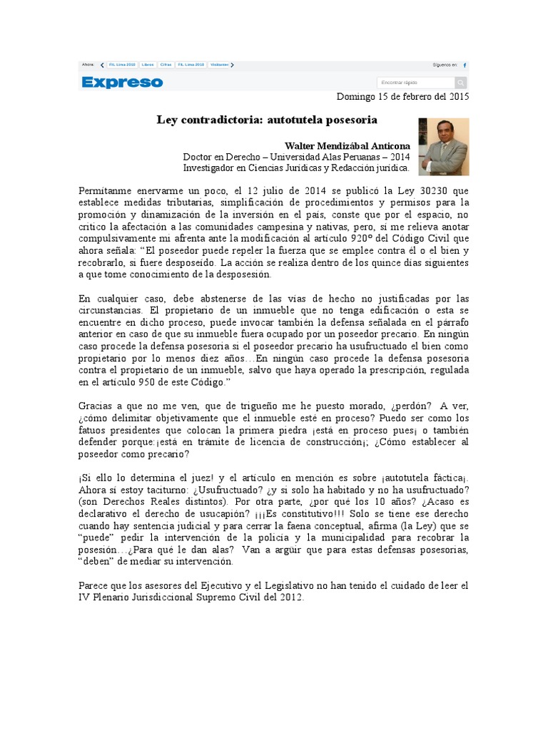 Defensa Posesoria Extrajudicial | PDF | Política | Justicia Defensa Posesoria Extrajudicial | PDF | Política | Justicia