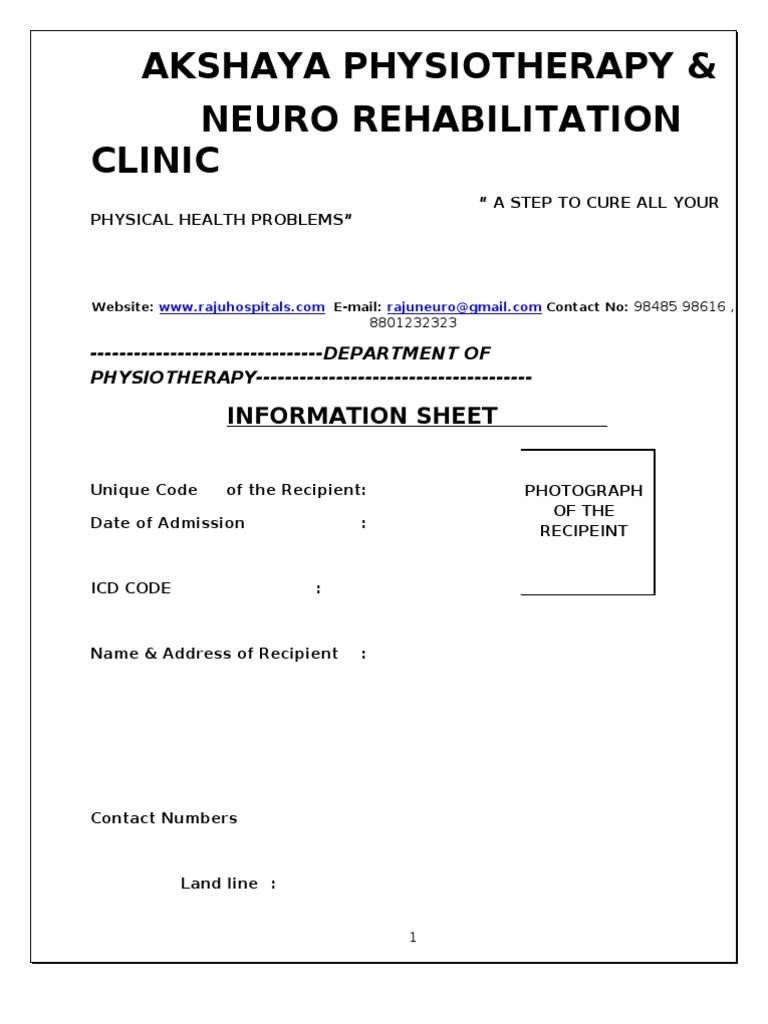 Akshaya Physiotherapy & Neuro Rehabilitation Clinic: Information Sheet ...