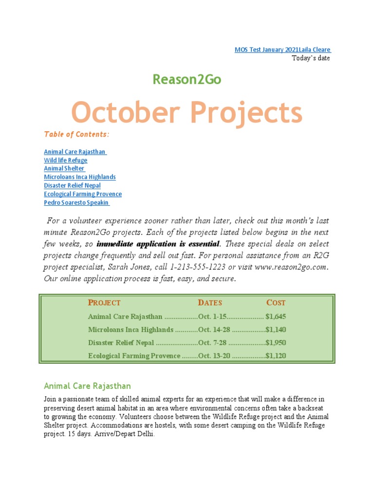 October Projects: Reason2Go | PDF | Nature | Wellness
