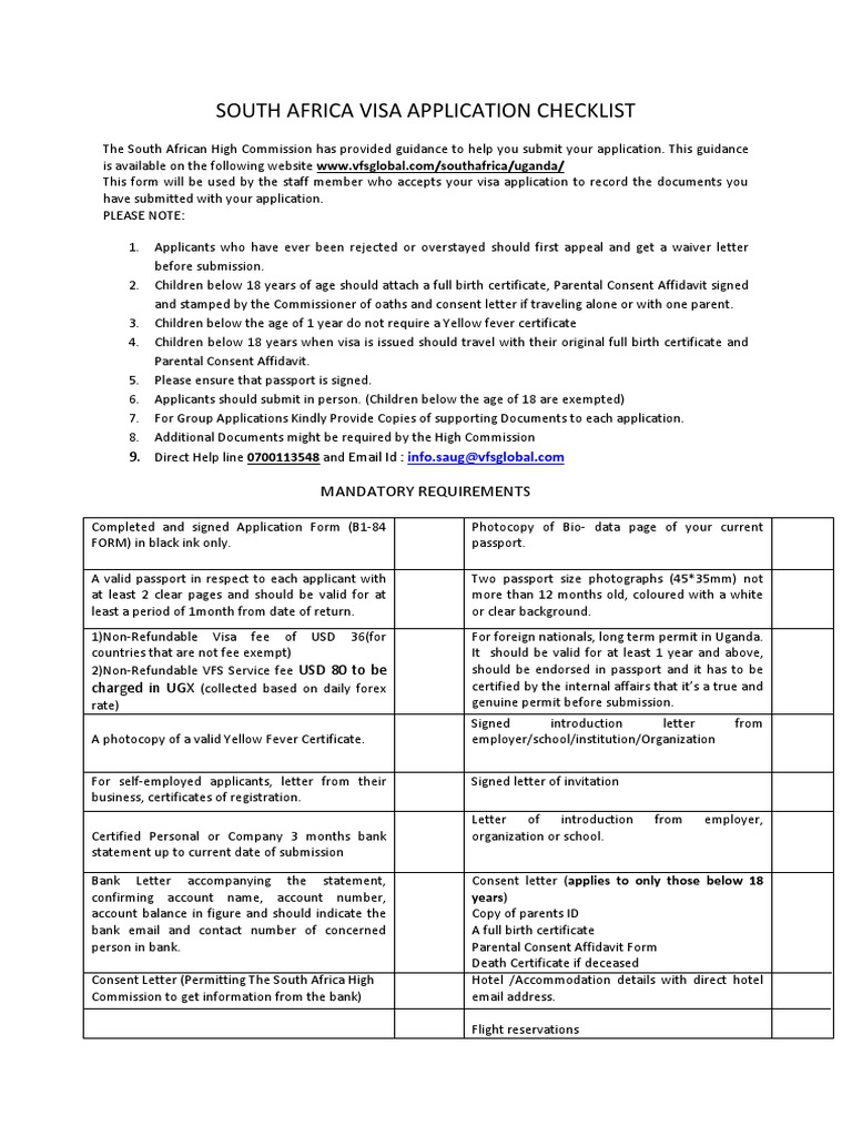 South Africa Visa Application Checklist: Mandatory Requirements | PDF ...