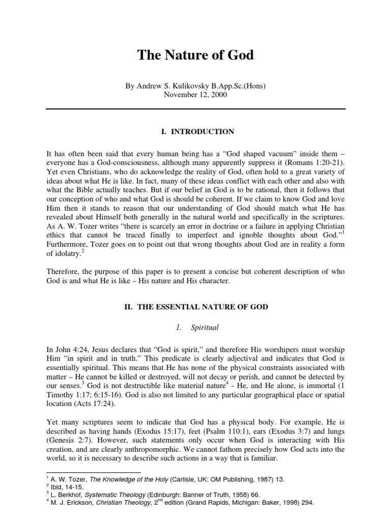 The Nature of God: 1. Spiritual | PDF | Grace In Christianity | Trinity