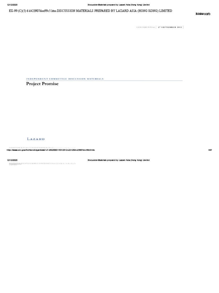 Discussion Materials Prepared by Lazard Asia (Hong Kong) Limited | PDF ...