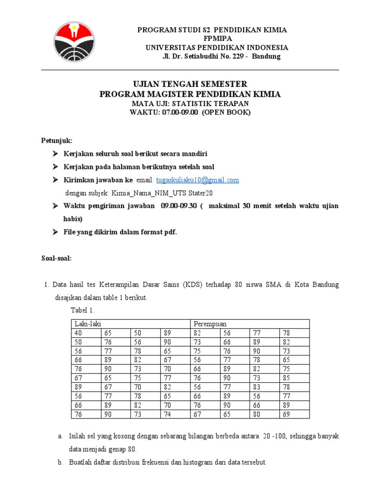 Uts Statistika Terapan Kimia 20 | PDF