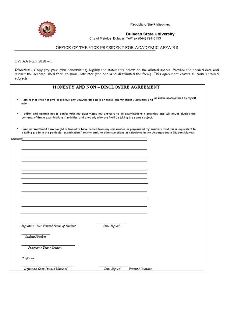 Academic Honesty Agreement Form | PDF | Career & Growth