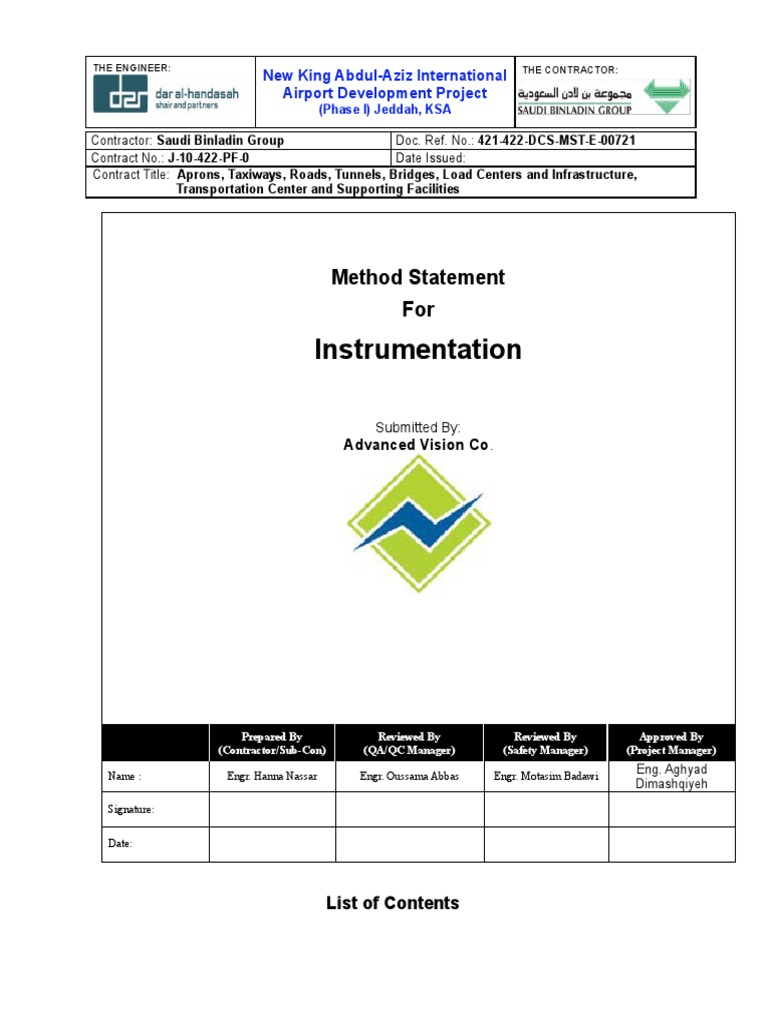 Instrumentation: Method Statement For | Download Free PDF ...