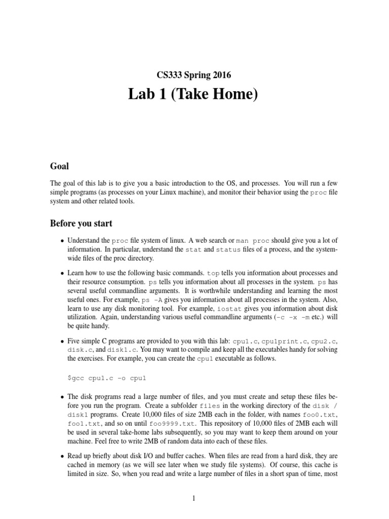 CS 333 Lab 1 | PDF | Process (Computing) | Cache (Computing)