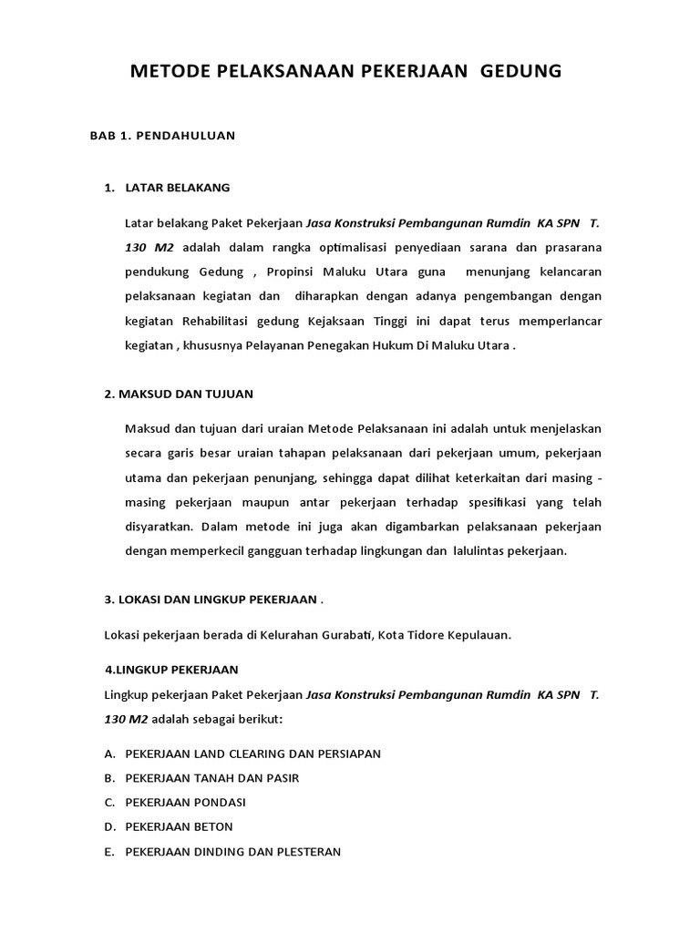 Metode Pelaksanaan Pekerjaan Gedung | PDF