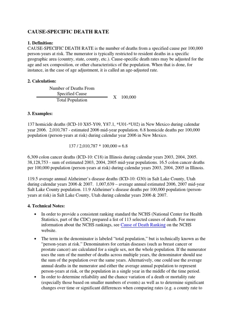 Cause Specific Death Rate | PDF | Mortality Rate | Public Health