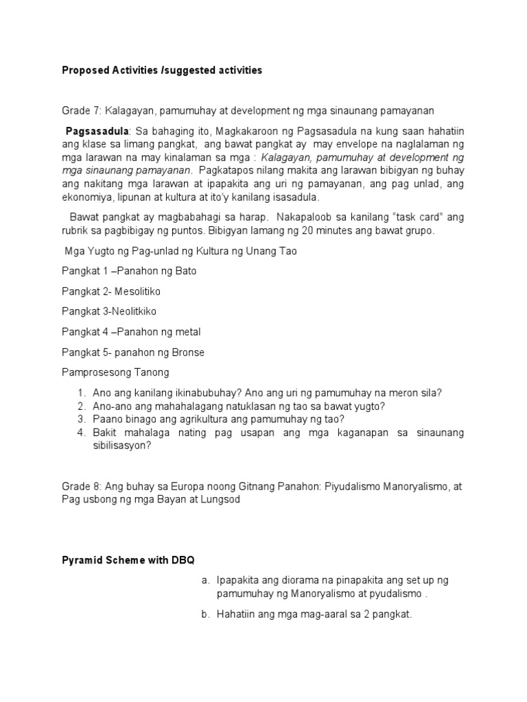 GRADE 7 and 8 Suggested - Proposed Activities | PDF