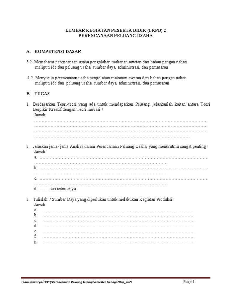 LKPD 2 Perencanaan Peluang Usaha | PDF
