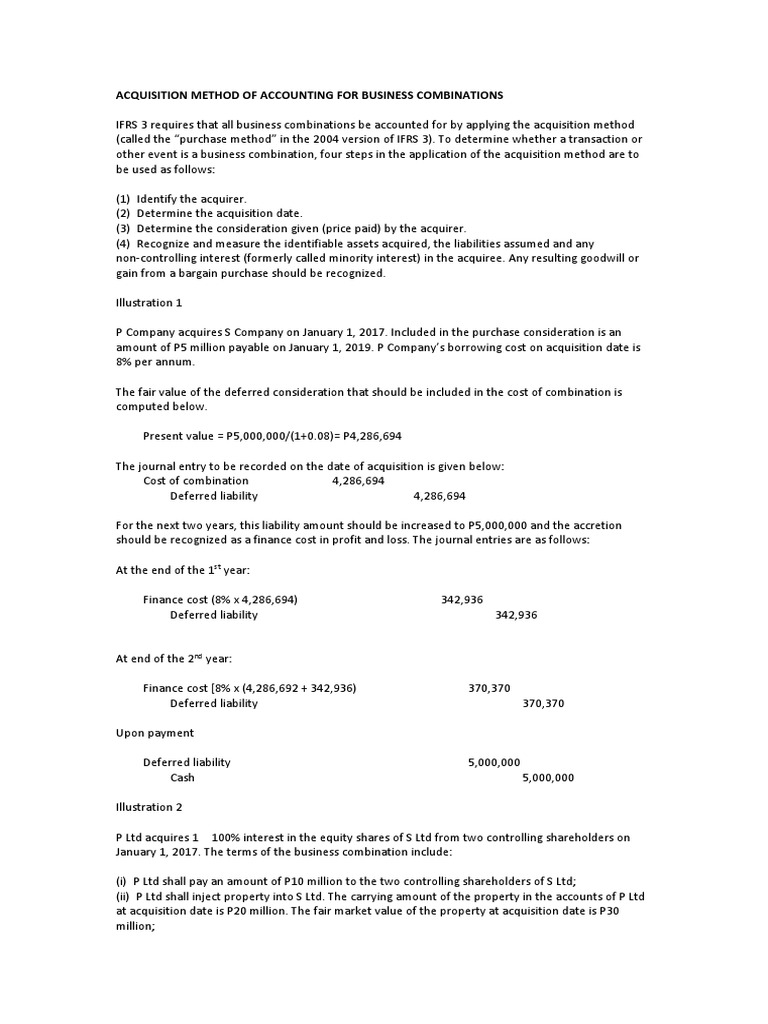 IFRS 3 Acquisition Method for Business Combinations | PDF | Goodwill (Accounting) | Mergers And ...