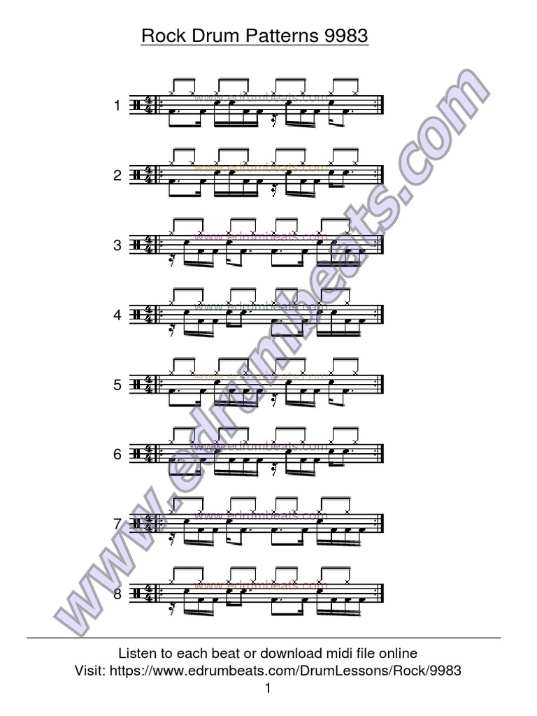 Rock Drum Patterns Online | PDF