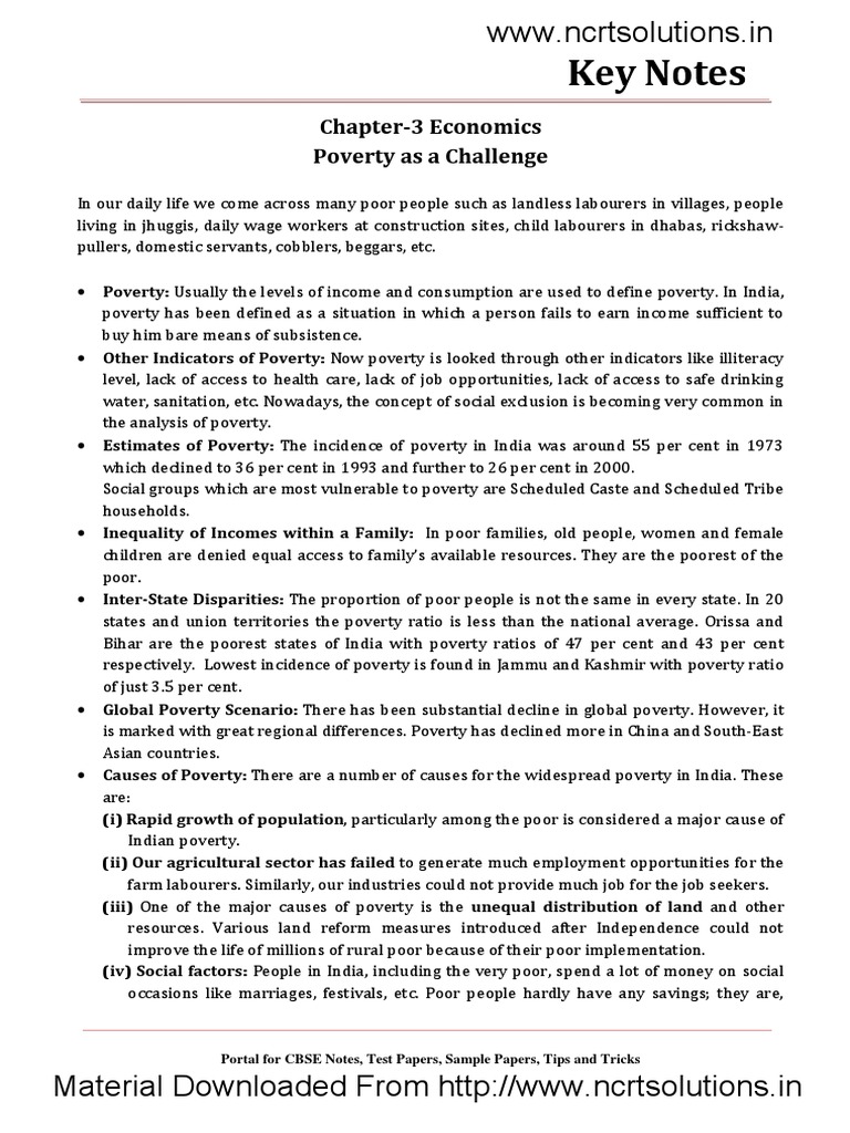 Chapter-3 Economics Poverty As A Challenge: Portal For CBSE Notes, Test ...