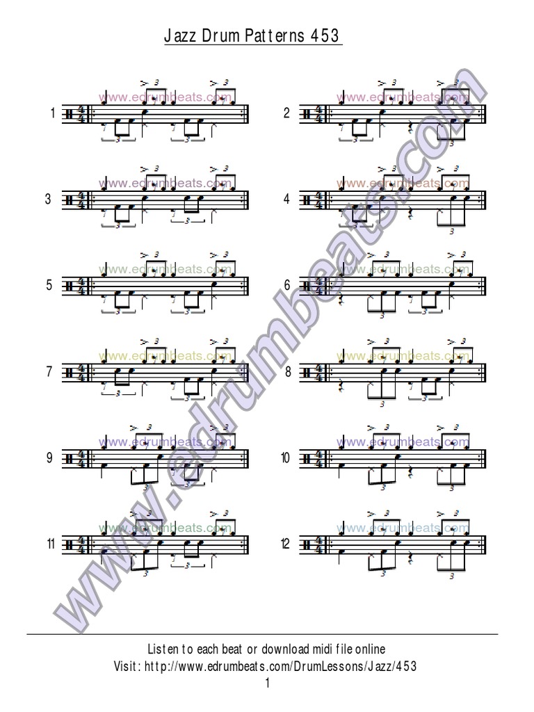 32 Jazz Drum Patterns with Corresponding MIDI Files from Lesson 453 | PDF