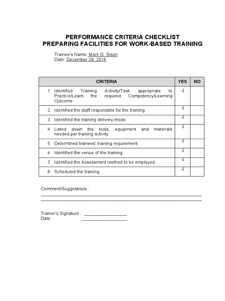 8 Performance Criteria Checklist | PDF