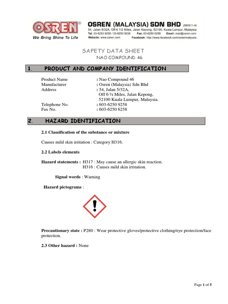 SDS - Nao Compound 46 | PDF | Firefighting | Toxicity