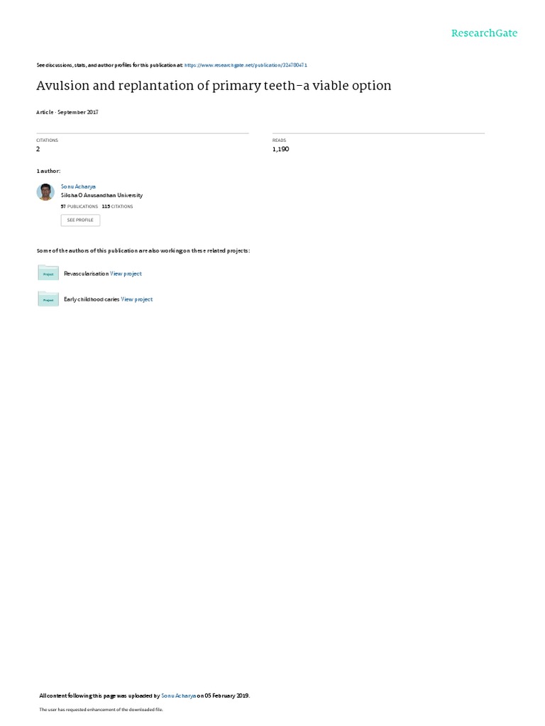 Primary Teeth Avulsion Replantation | PDF | Mouth | Dentistry