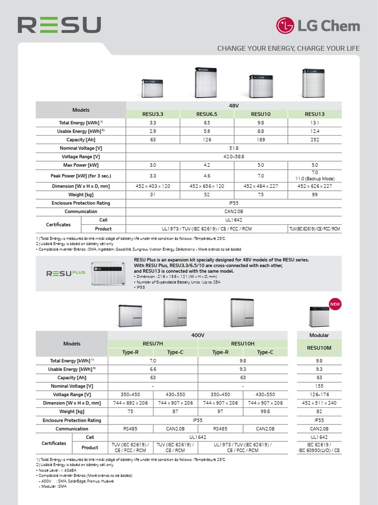 Brochure LGChem RESU | PDF | Power (Physics) | Manufactured Goods