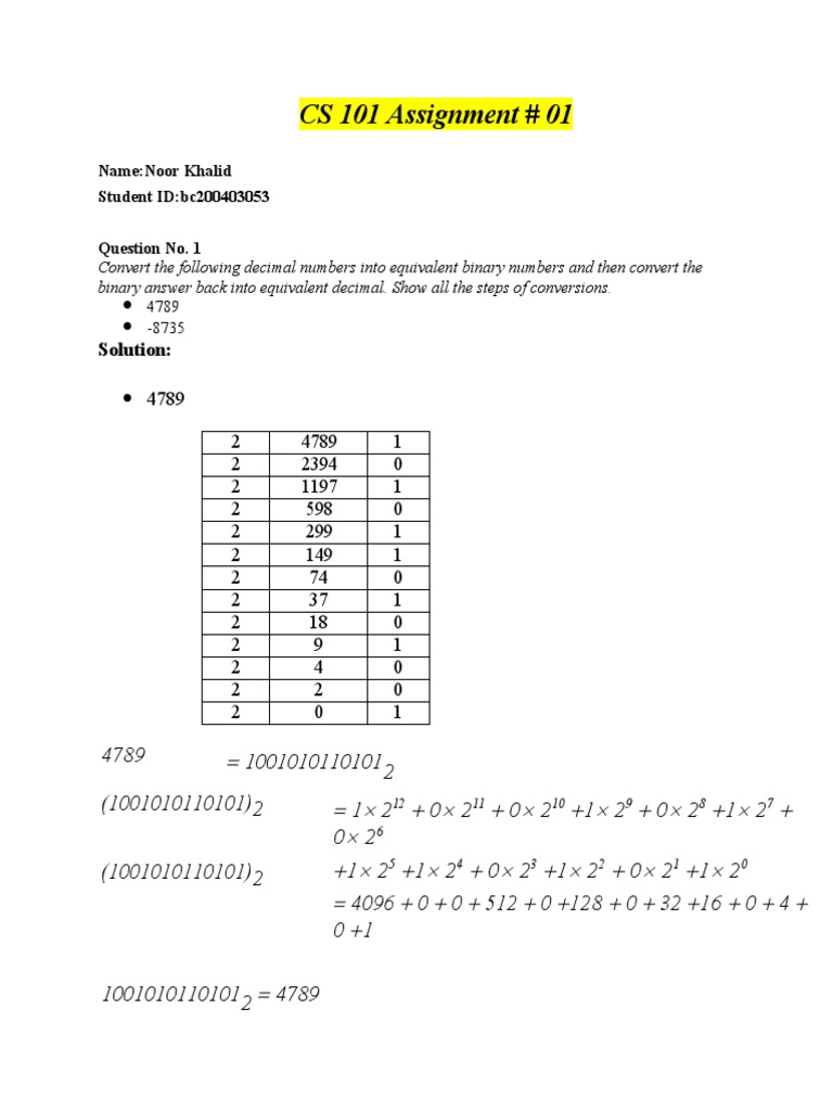 CS 101 Assignment # 01: Solution | PDF | Numbers | Elementary Mathematics