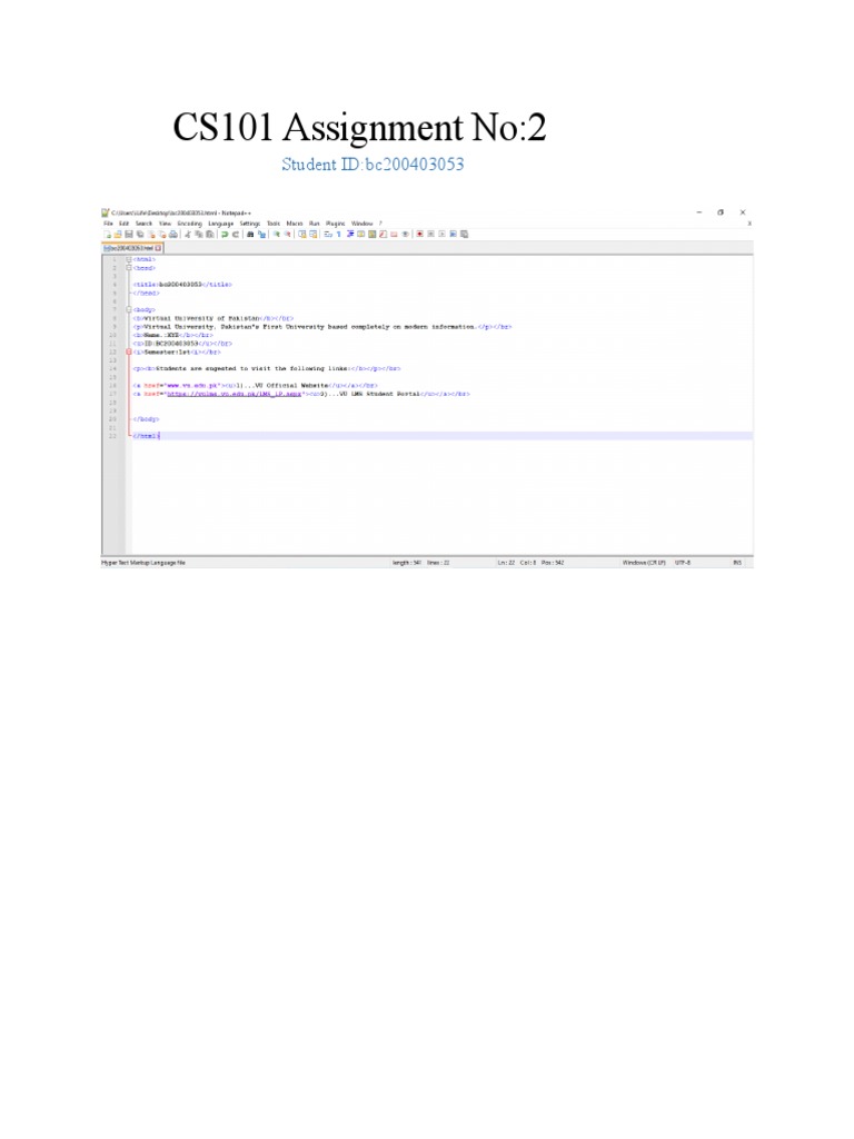CS101 Assignment No:2: Student ID:bc200403053 | PDF