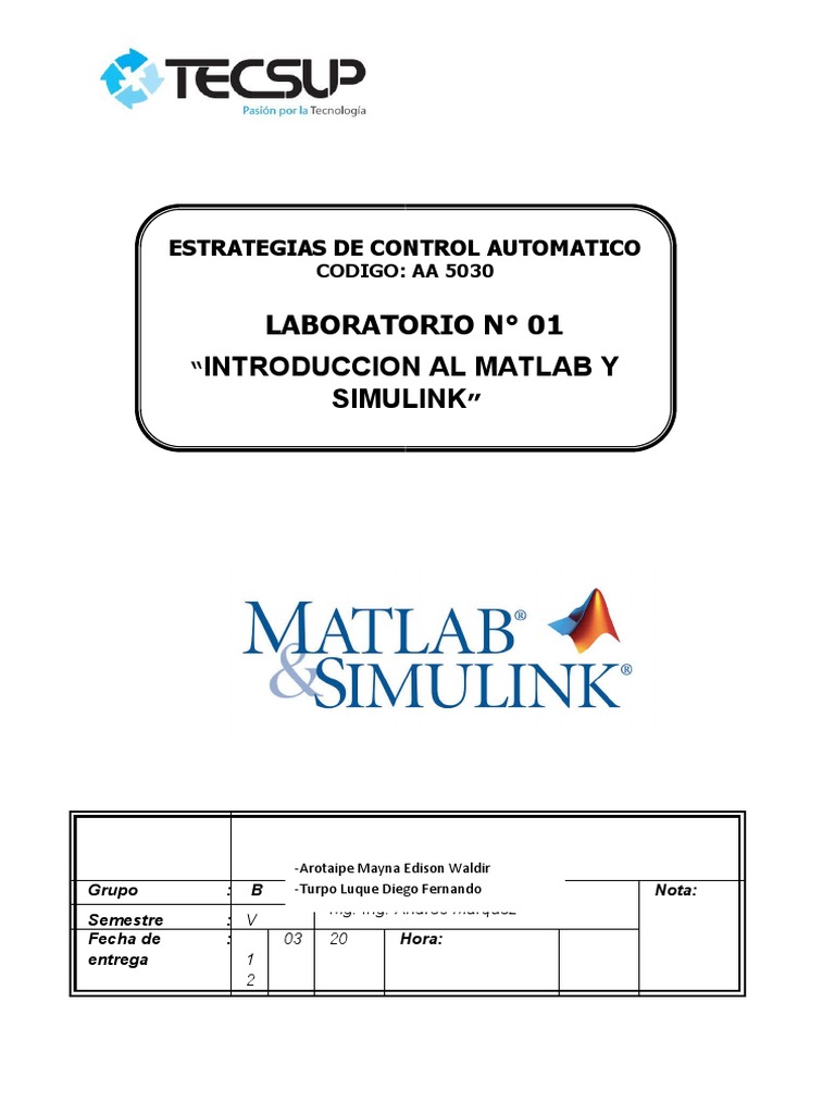 Lab 01 Matlab y Simulink | PDF | Matlab | Matriz (Matemáticas)