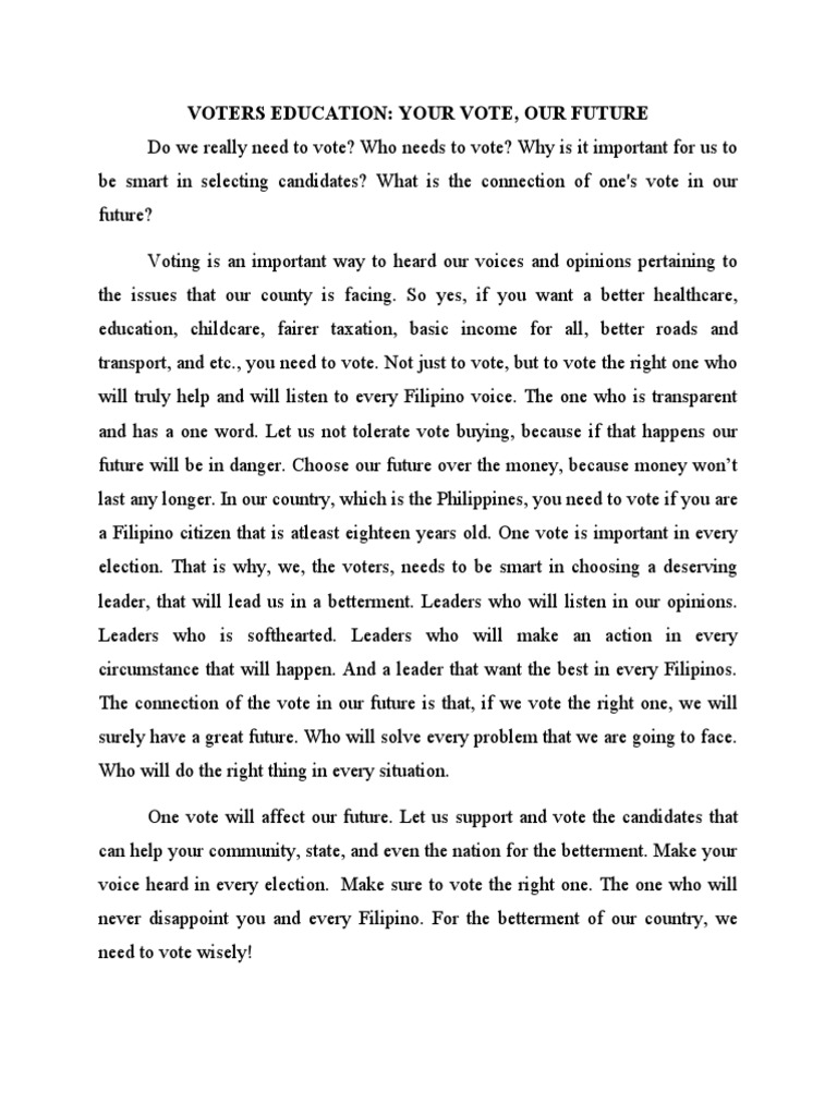 Voters Education: Your Vote, Our Future | PDF