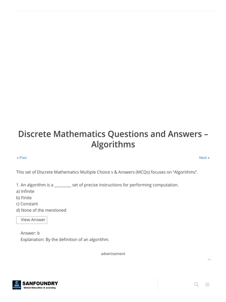 Algorithms - Discrete Mathematics Questions and Answers - Sanfoundry ...