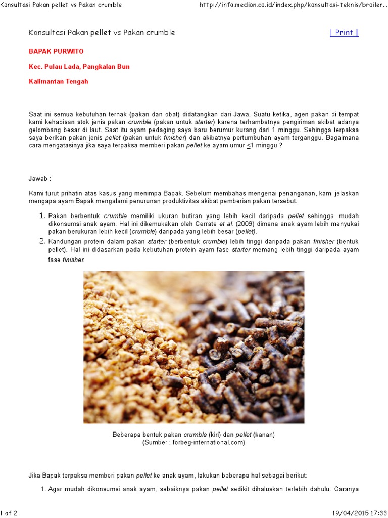 Perbandingan Pakan Crumble dan Pellet | PDF