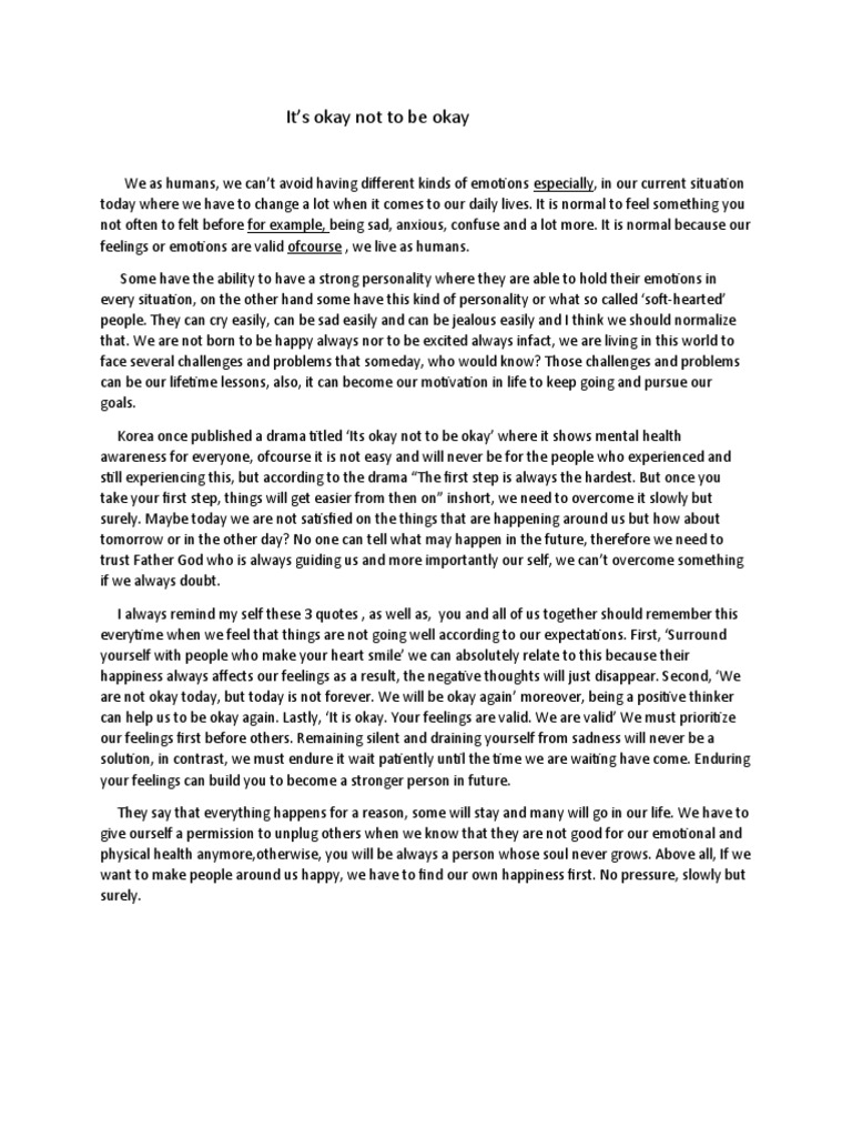 It's Okay Not To Be Okay | PDF | Feeling | Emotions
