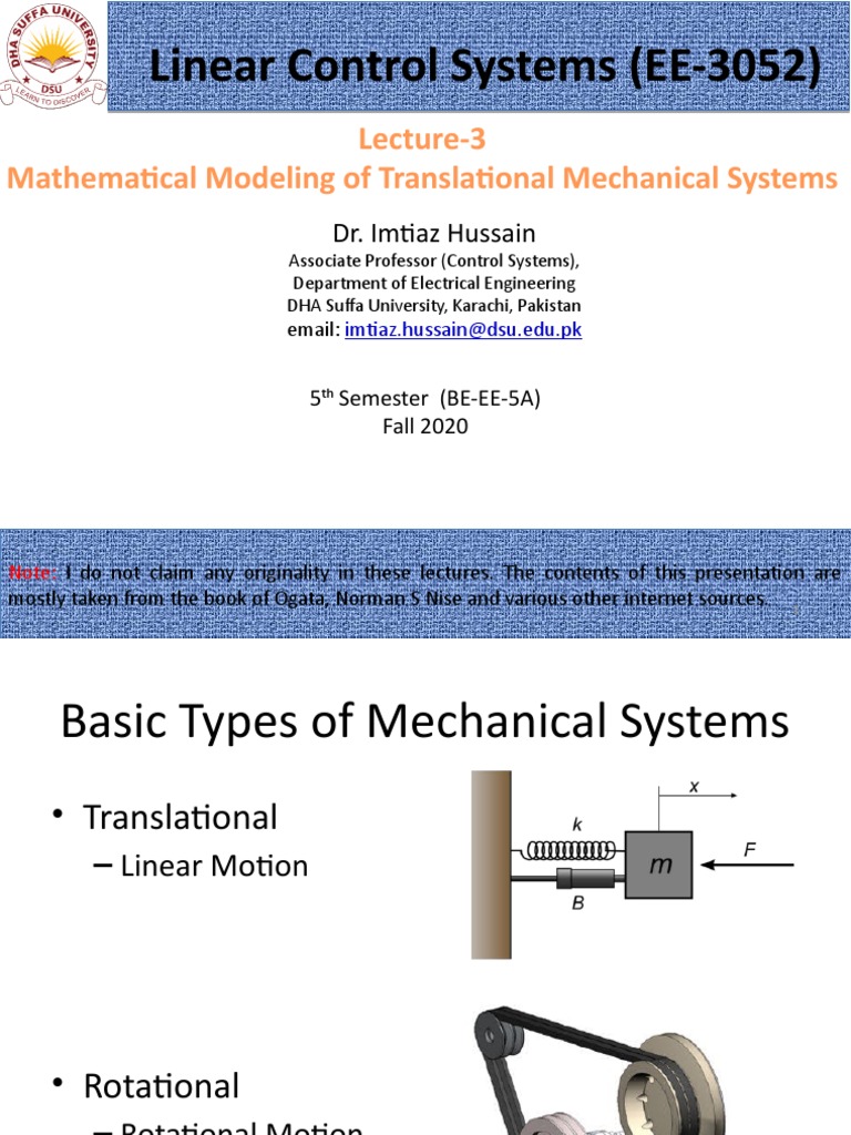 Lecture-3 Modeling of Translational Mechanical Systems | PDF | Machines ... Lecture-3 Modeling of Translational Mechanical Systems | PDF | Machines ...