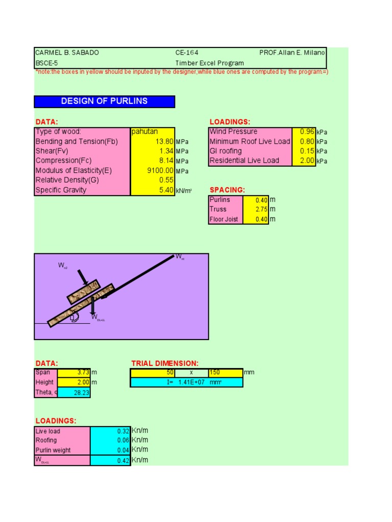 Excel Program For Timber Structures | PDF | Truss | Pascal (Unit)