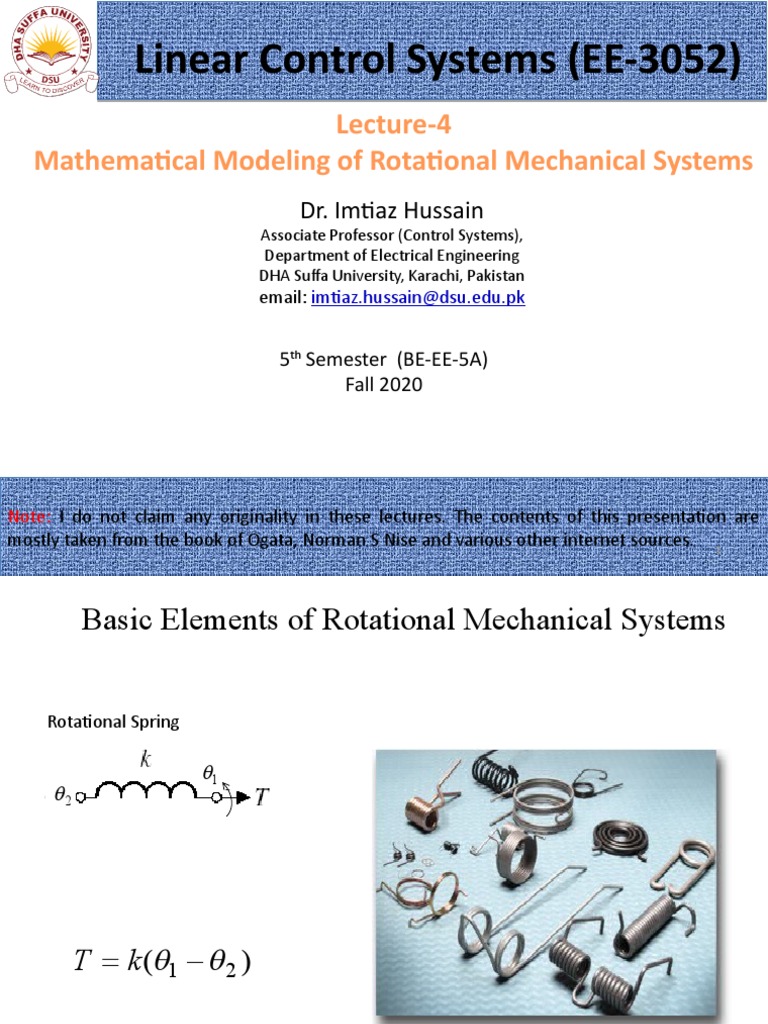 Lecture-4 Modeling of Rotational Mechanical Systems | PDF | Classical Mechanics | Force