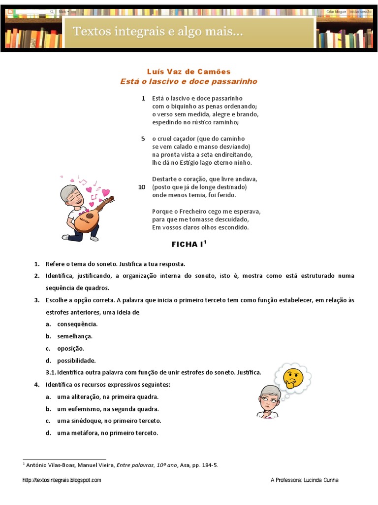 Camões-Está o Lascivo e Doce Passarinho | PDF | Sonetos | Recursos poéticos