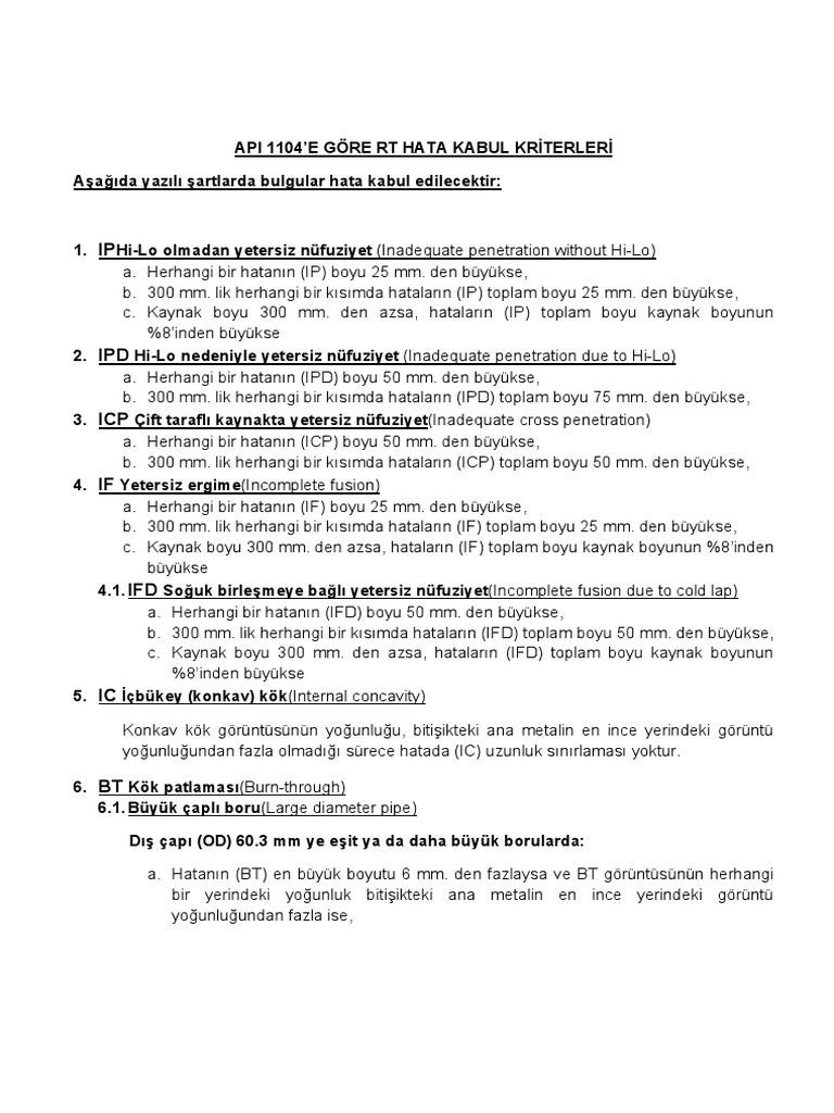 API 1104 - RT Hata Kabul Kriterleri | PDF