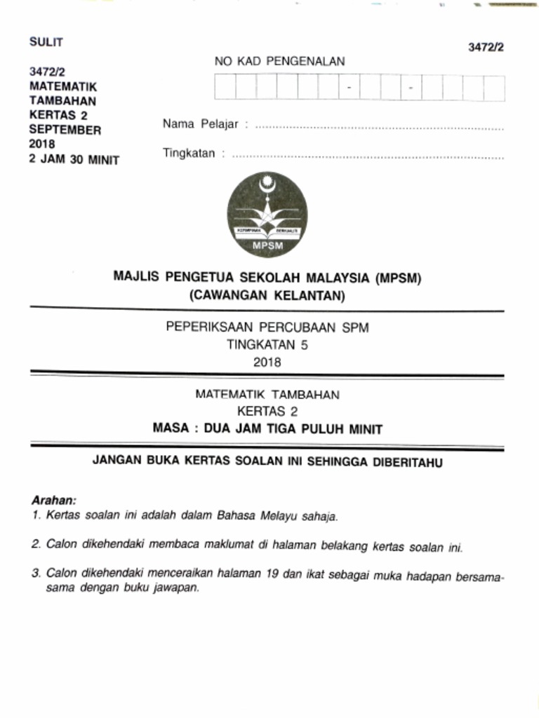 Addmath k2 Kelantan | PDF