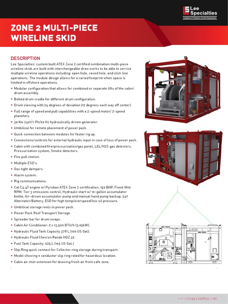 Zone 2 Multi-Piece Wireline Skid: Description | PDF | Pump | Engines